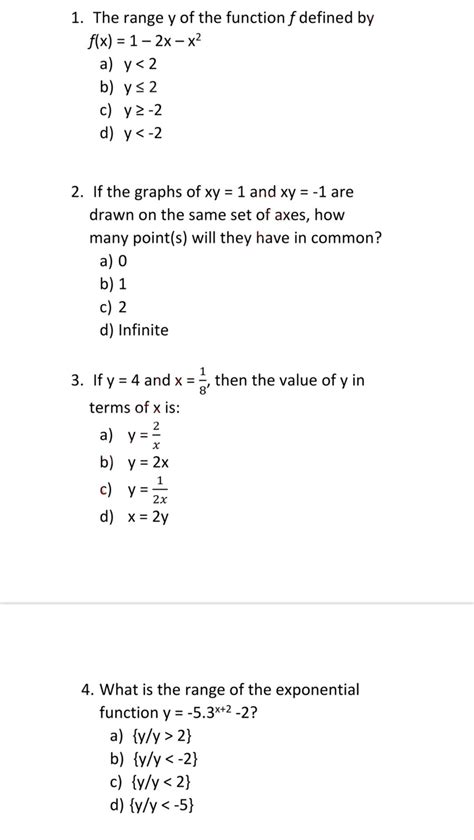 solved 1 the range y of the function f defined by