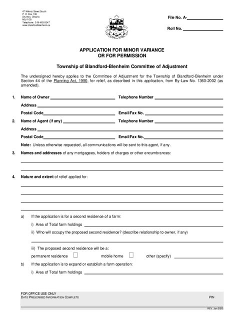 Fillable Online Fillable Online Minor Variance Application Township