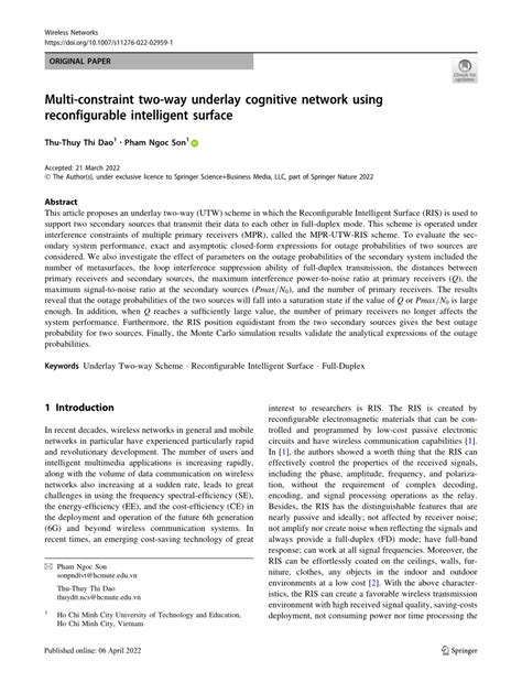 pdf multi constraint two way underlay cognitive network using reconfigurable intelligent surface