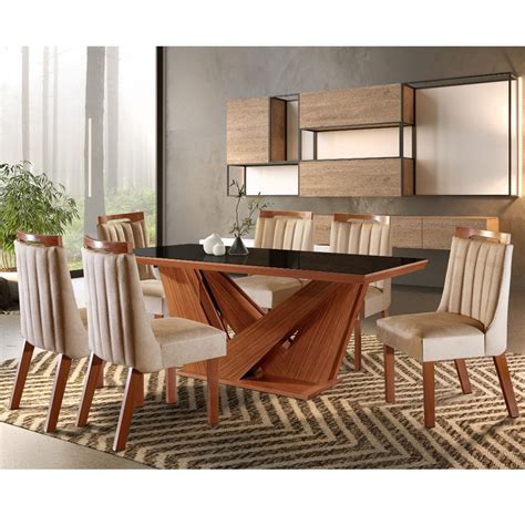 Conjunto Sala De Jantar Mesa Apollo Tampo Mdf Vidro E Cadeiras Lottus