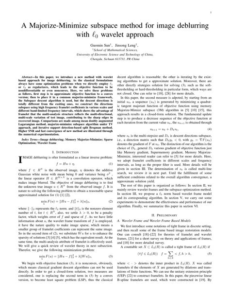 pdf a majorize minimize subspace method for image deblurring with ℓ 0 wavelet approach