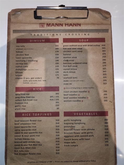 Menu At Mann Hann Restaurant Quezon City L2