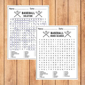 BASEBALL Word Search Word Scramble Reading Comprehension Passages