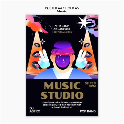 フラットデザインの音楽イベントポスターテンプレート 無料のPSDファイル