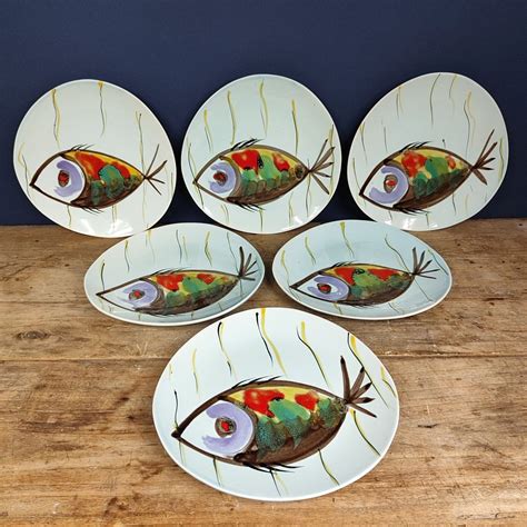 6 Assiettes à poisson MBFA PORNIC par Bernard Serraz 1960 Le palais
