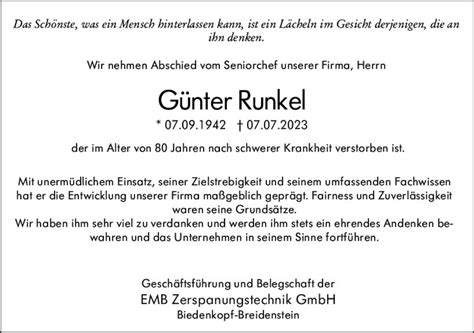 Traueranzeigen von Günter Runkel vrm trauer de