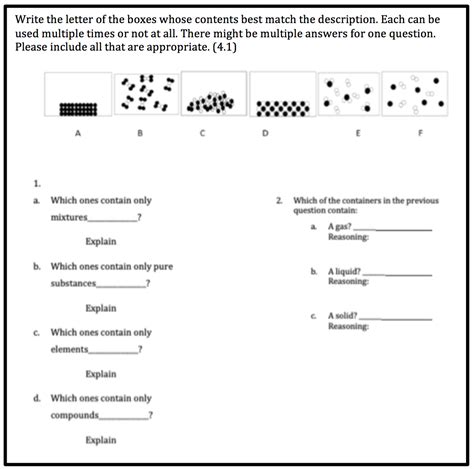 Element Compound Mixture Worksheet
