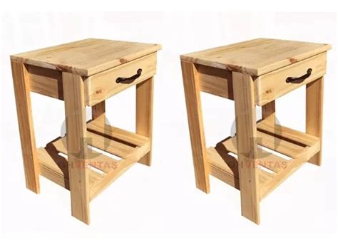 Mesa De Luz X2 Con 1 Cajon Y 1 Estante Moderna Madera Pino MercadoLibre