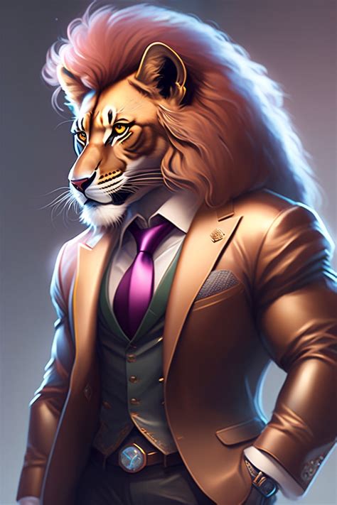 Lexica Anthro Furry Humanoid Lion Three Piece Black Suit Checking Watchcharacter Concept