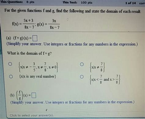solved for the given function f and g find the followin