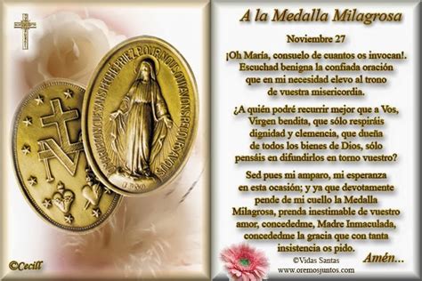 Santoral Católico ORACIONES A NUESTRA SEÑORA DE LA MEDALLA MILAGROSA
