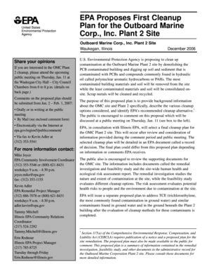 Fillable Online Epa THE OUTBOARD MARINE PLANT 2 SITE EPA PROPOSES FIRST