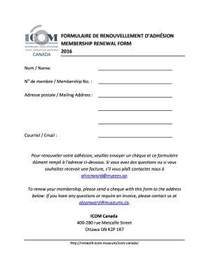 Fillable Online Network Icom Formulaire De Renouvellement D Adh Sion
