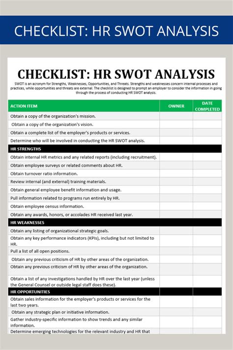 Checklist HR SWOT Analysis Human Resource Department HR Etsy Human