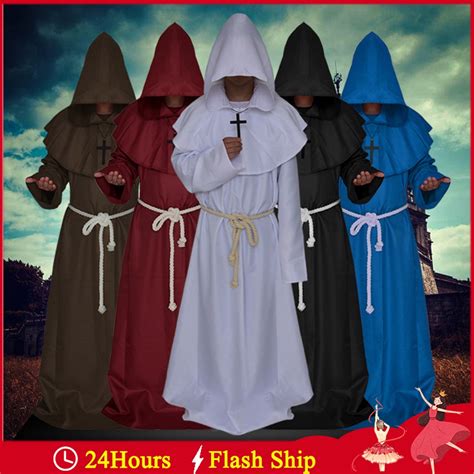 Disfraz De Monje Con Capucha Cosplay Halloween Sacerdote Mago De Terror