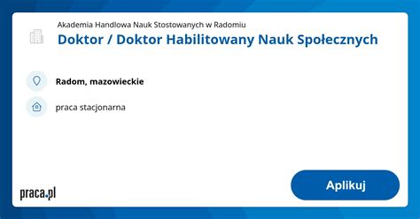 Archiwalna Oferta Nr Doktor Doktor Habilitowany Nauk