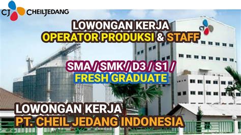 Lowongan Kerja Operator Produksi PT Cheil Jedang Indonesia Pasuruan