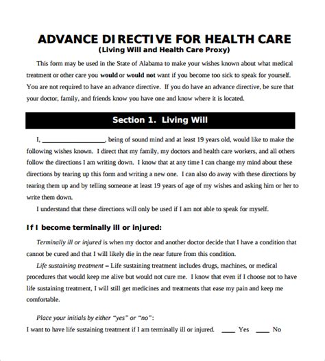 Free Advance Directive Forms In Pdf