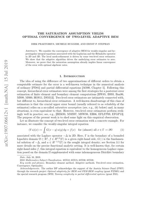 pdf the saturation assumption yields optimal convergence of two level adaptive bem