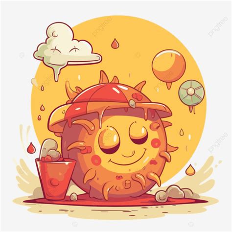 Verano Caluroso Vector PNG Sticker Clipart Sol De Dibujos Animados