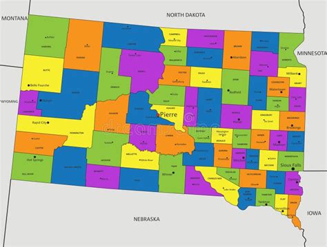 Colorido Mapa Pol Tico De Dakota Del Sur Con Capas Claramente Separadas