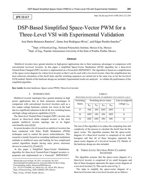 pdf dsp based simplified space vector pwm for a three level vsi with experimental validation