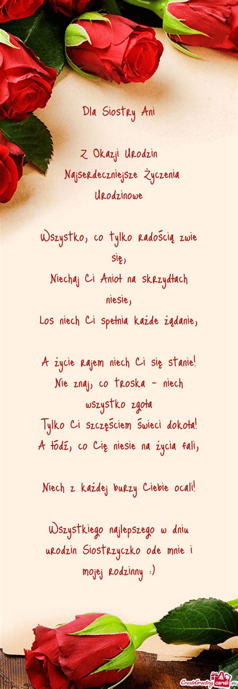 Dla Siostry Ani Darmowe Kartki
