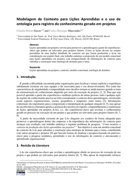PDF Modelagem de Contexto para Lições Aprendidas e o uso de ontologia