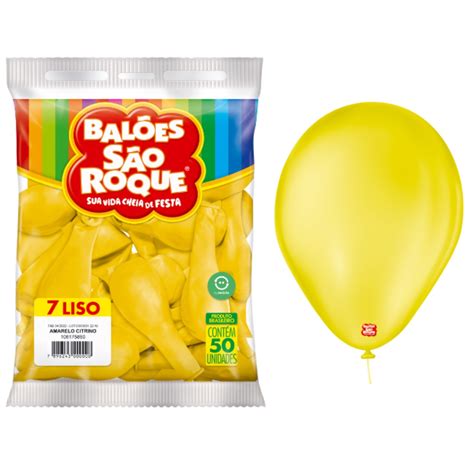 Balões São Roque P Festas Número 7 Liso Amarelo Citrino C 50 Unidades