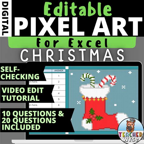 Christmas Pixel Art Stocking Editable And Self Checking Activity For Excel Made By Teachers