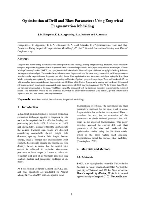pdf optimisation of drill and blast parameters using emperical fragmentation modelling