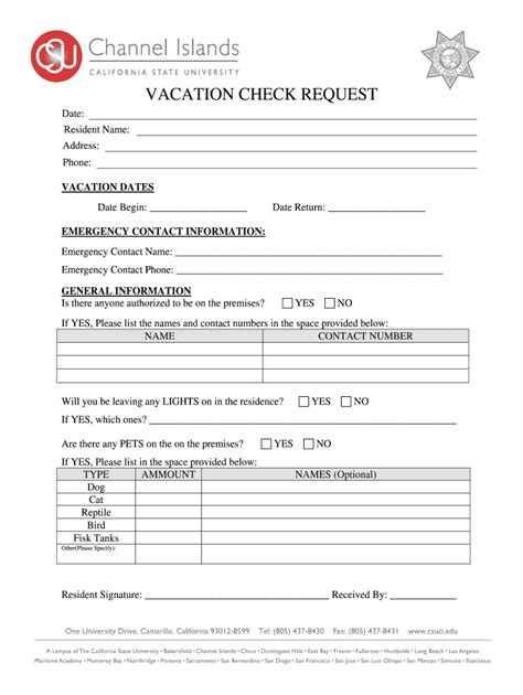 Fillable Online Csuci Vacation Check Doc Csuci Fax Email Print