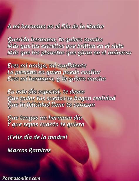 Cinco Mejores Poemas Para Mi Hermana En El D A De La Madre Poemas Online