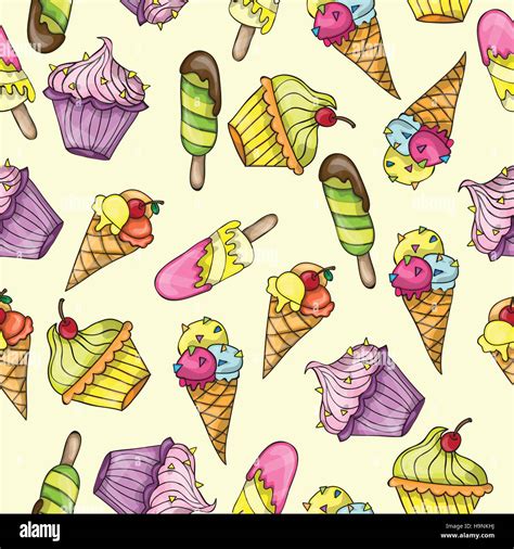 Seamless Pattern With Different Ice Cream Vector Set Of Ice Cream
