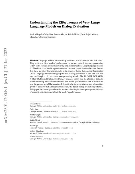 understanding the effectiveness of very large language models on dialog evaluation deepai