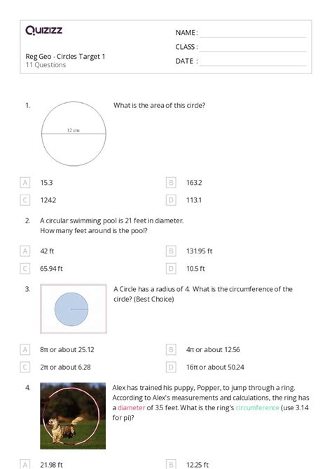 Area And Circumference Of Circles Worksheets For Th Year On