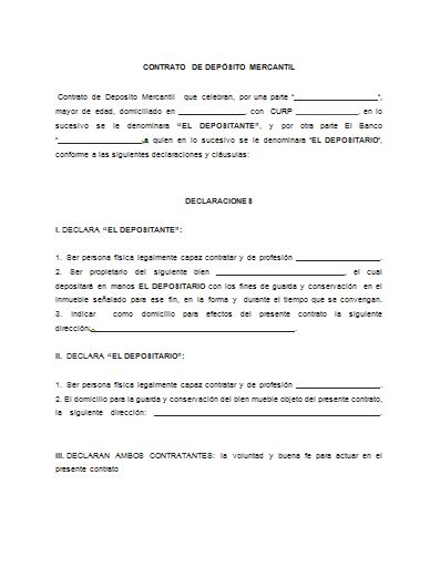 Contrato De Dep Sito Ejemplos Formatos Word Pdf