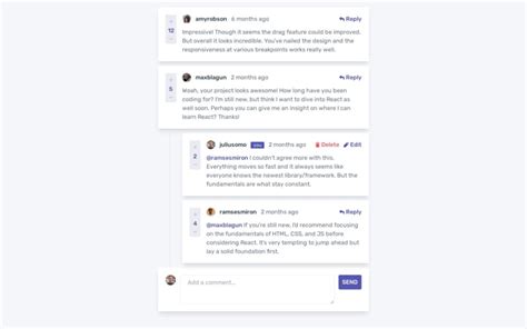 frontend mentor comment section application using reactjs and tailwindcss coding challenge