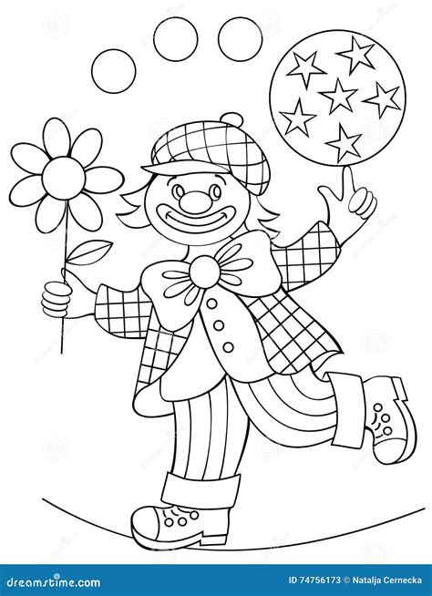 Página Con El Dibujo Blanco Y Negro Del Payaso Para Colorear