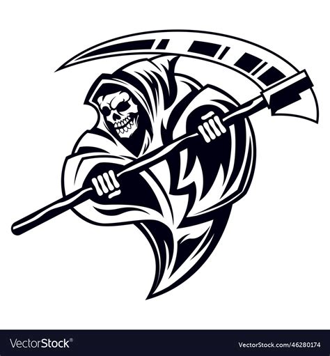 Grim Reaper Skull Head Black And White Logo Vector Image