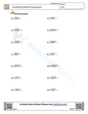 Solving Radical Equations Worksheets