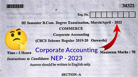 2022 Corporate Accounting Bcom 3rd Sem Question Paper NEP 2021