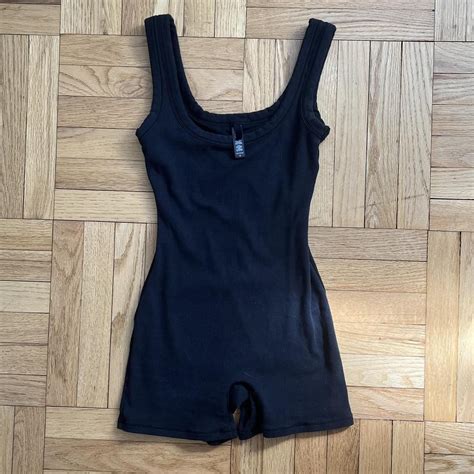 Skims Black Cotton Rib Onesie Bodysuit Romper Size Depop