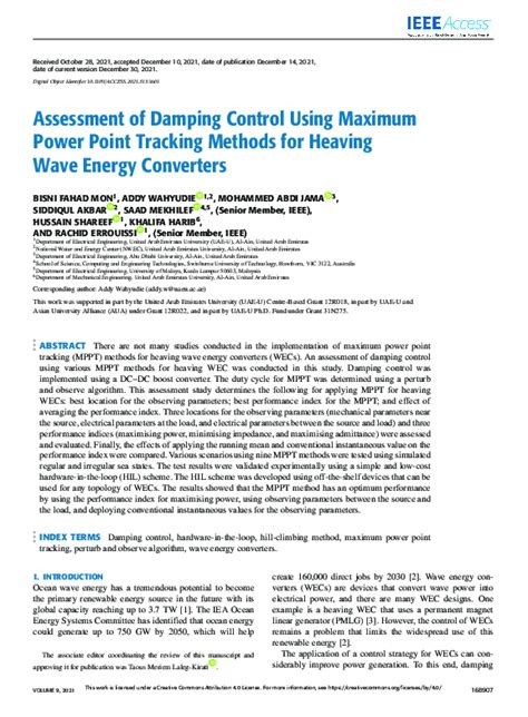 pdf assessment of damping control using maximum power point tracking methods for heaving wave