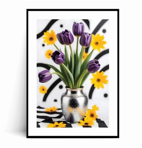 Plakat FIOLETOWE TULIPANY W WAZONIE FOX ART STUDIO