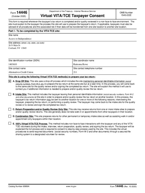 Fillable Online Form 14446 Virtual VITA TCE Taxpayer Consent IRS Tax