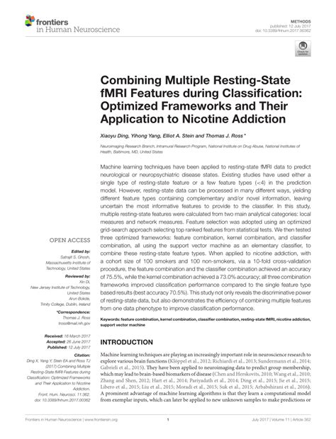 pdf combining multiple resting state fmri features during classification optimized frameworks