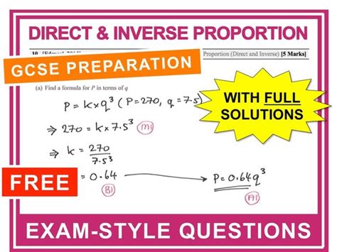gcse 9 1 exam question practice direct inverse proportion teaching resources