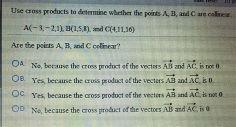 use cross products to determine whether the points a b and c are collinear a 3 2 1 b 1