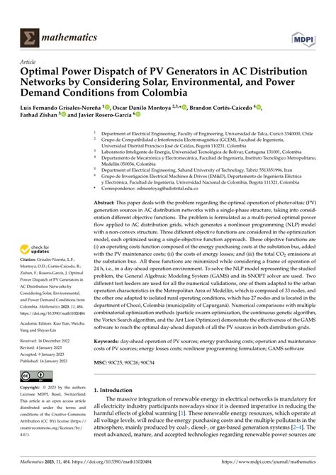 pdf optimal power dispatch of pv generators in ac distribution networks by considering solar